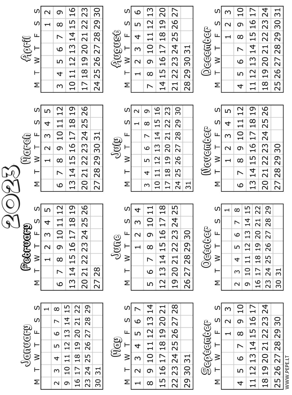 Calendar coloring page