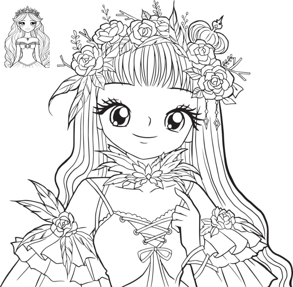 Coloring Anime Princess Pages Chibi Sheets Girl Coloringsky Drawings ...