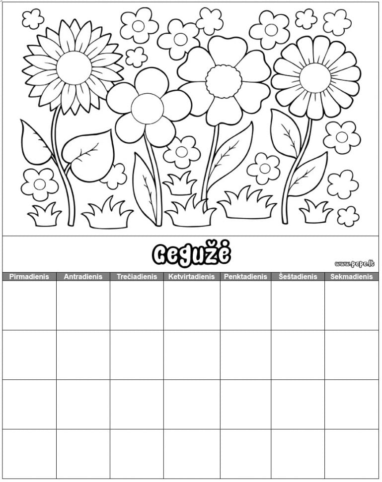 Kalendoriai spausdinimui ir spalvinimui 🗓 – PEPE.LT