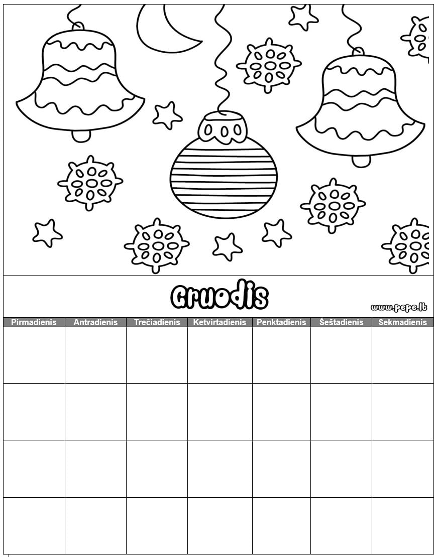 Kalendoriai spausdinimui ir spalvinimui 🗓 – PEPE.LT