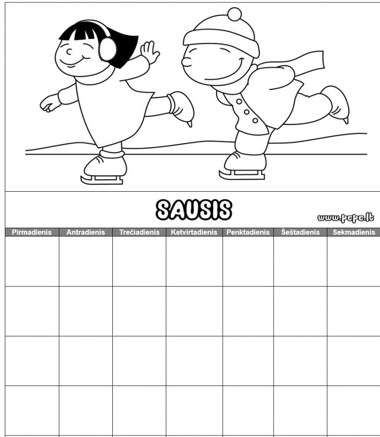 Kalendoriai spausdinimui ir spalvinimui 🗓 – PEPE.LT