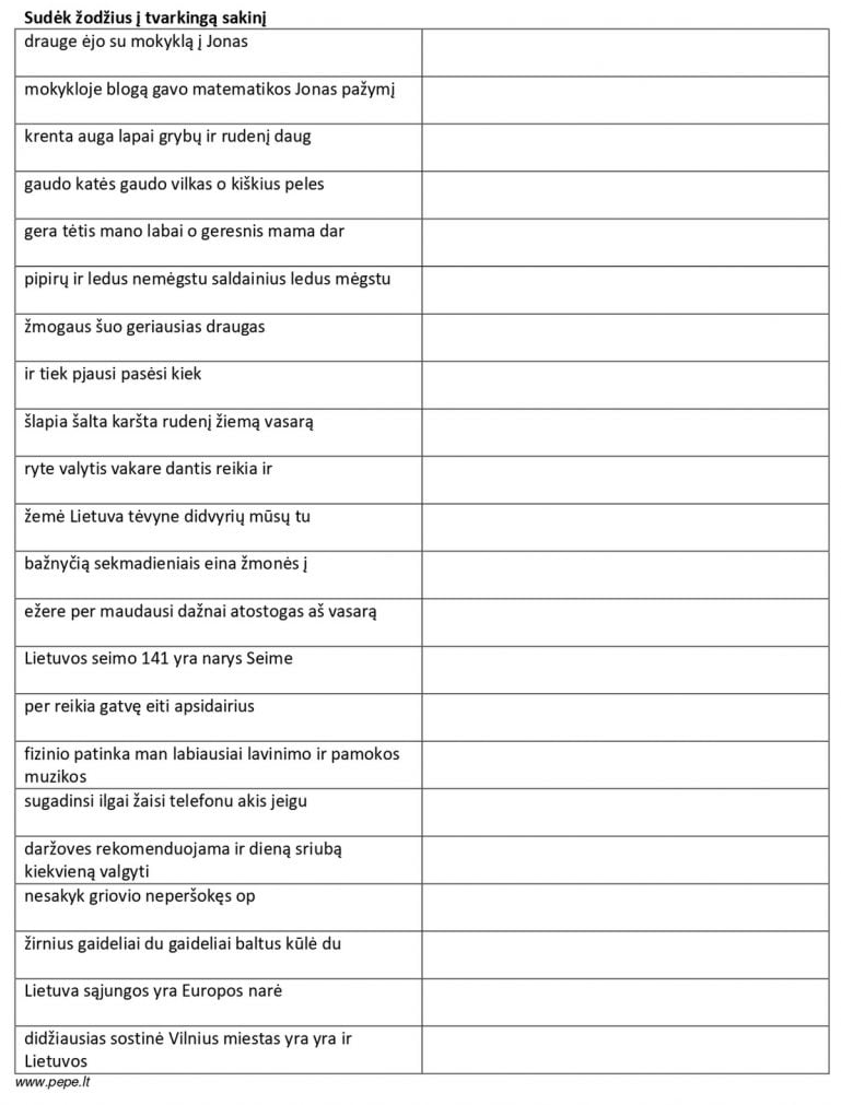 Sudėliok sakinį – PEPE.LT